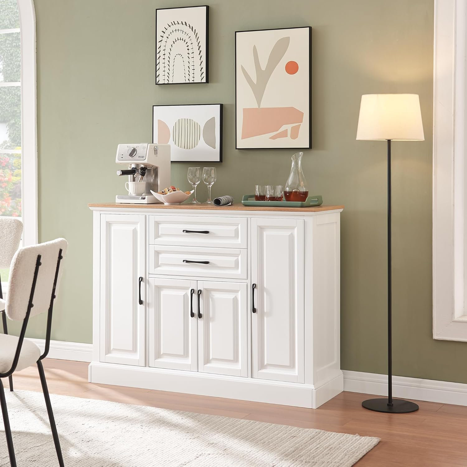 Winston Porter 48" Buffet Cabinet with Storage, Sideboard Buffets Cabinet with 4 Doors and 2 ...